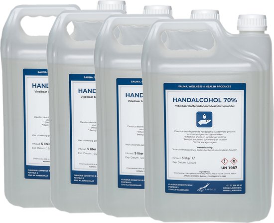 Handalcohol spray 70% - 5 liter - set van 4 stuks | bol