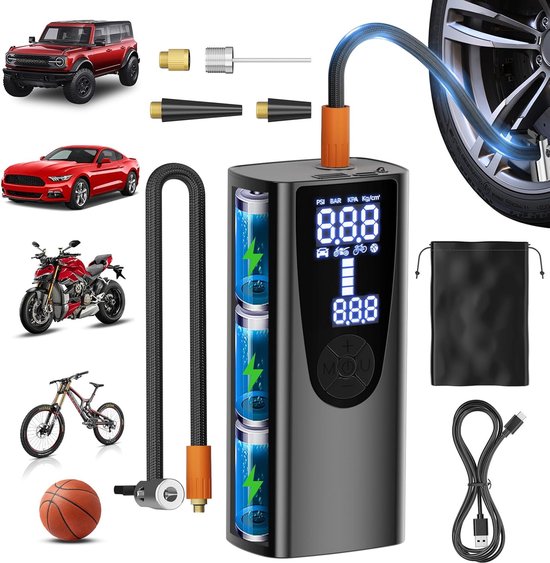 Elektrische Luchtpomp Fietsaccu Compressor - 150 PSI Mini Draagbare Fietspomp 12V... | bol