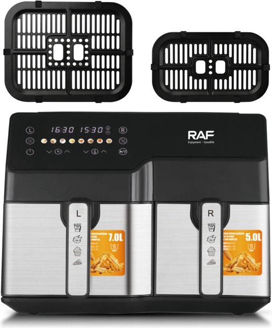 RAF Airfryer - Friteuse à air chaud - 7+5 Litres - 10 programmes préprogrammés - Zwart... | bol