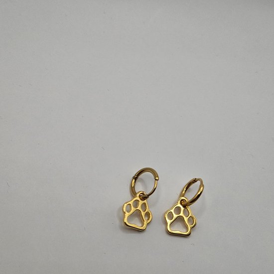 Katdootje - Oorbel hondenpoot - Oorbel kattenpoot - Goudkleurig ...