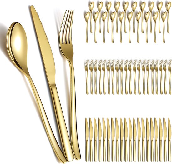 Berglander Gouden bestekset 60 stuks voor 12 personen, gouden titanium ...