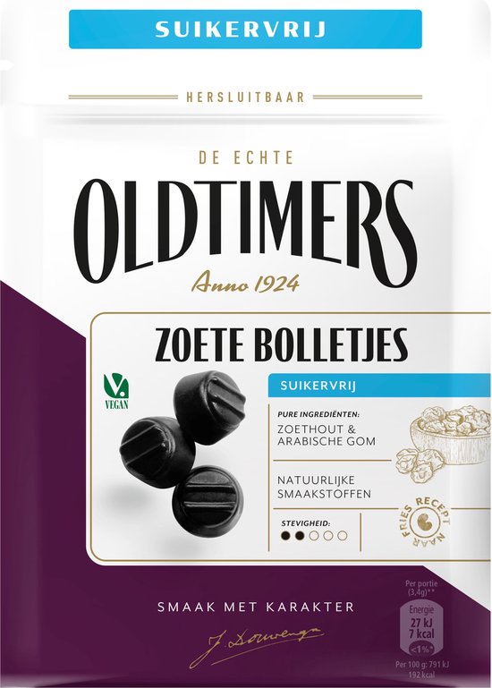 Oldtimers - Drop - Zoete Bolletjes Suikervrij - 12 zakjes - 100 gram | bol