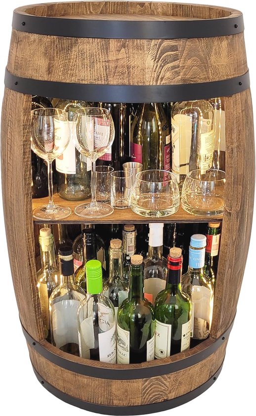 XL Vintage Barkast met LED Verlichting - Houten Wijnrek en Minibar voor ...