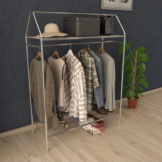 Design Kledingrek - Metaal - 143x40x104 CM - Zilver - Opbergruimte Voor ...