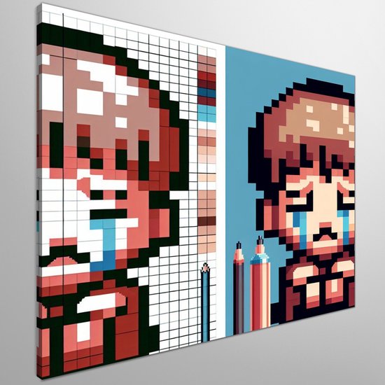 Pixel art huilend kind schilderij | Pixelated tears: a mosaic of sorrow ...