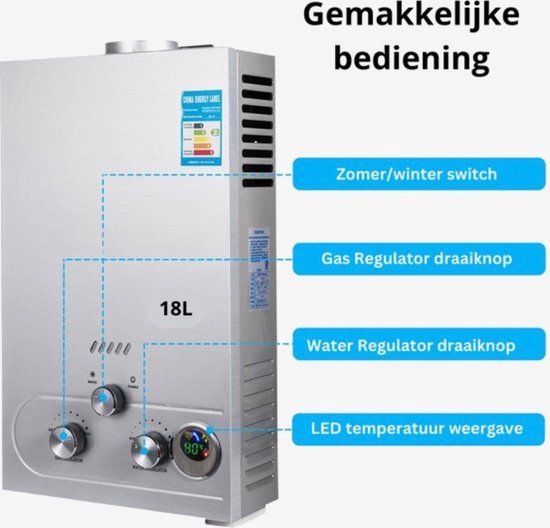 Propaan Geiser - LPG/Butaan Geiser - 18L - REVO® - Regelbare Tempratuur ...