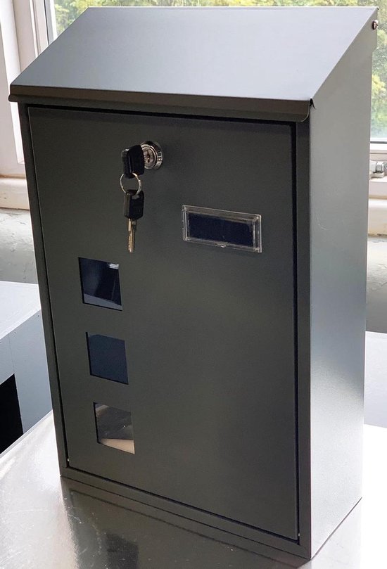 Wall Mounted Large Steel Lockable Post Letter Box - Weatherproof Black ...