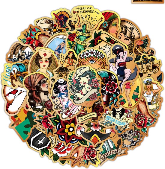 Stickers 'American Traditional Tattoo' - 50 Laptopstickers - Vintage ...