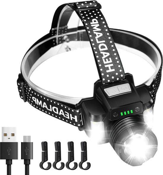 Hoofdlamp 2000 Lumen USB -C Oplaadbaar - Super Heldere Zaklamp voor Hardhat - Rood... | bol