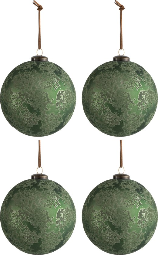 J-line - Doos Van 4 Kerstballen Glas Antiek Fel Groen Large ...