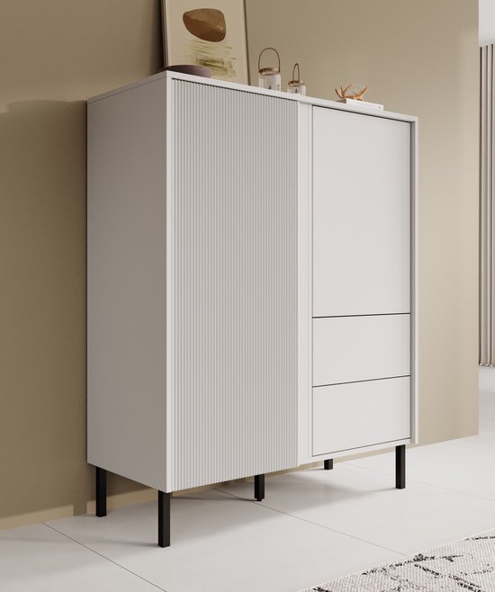 MEUBELLA Dressoir Margareth - Hoog dressoir kast - Wit - 100 cm | bol