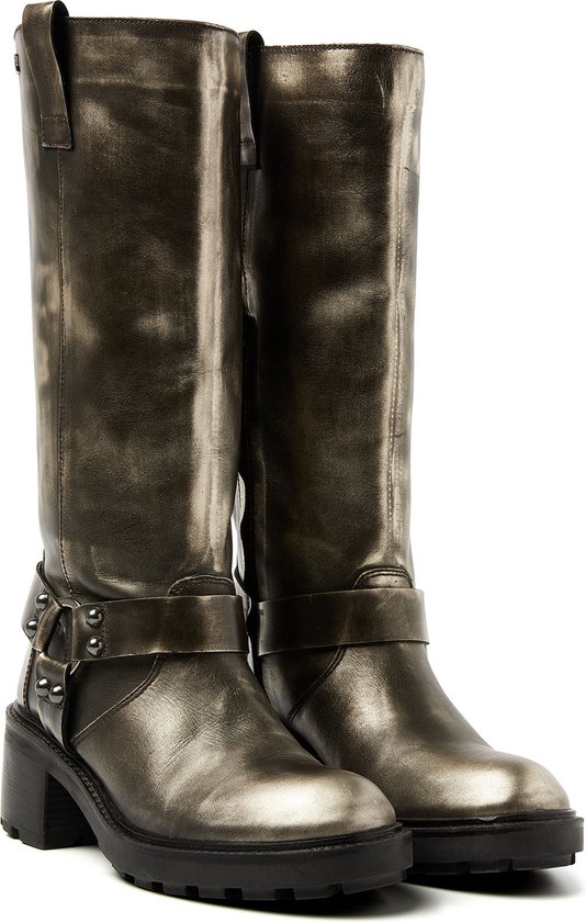 Lazamani - Salome Dames Biker Boots Leer Pewter - Maat 38 | bol