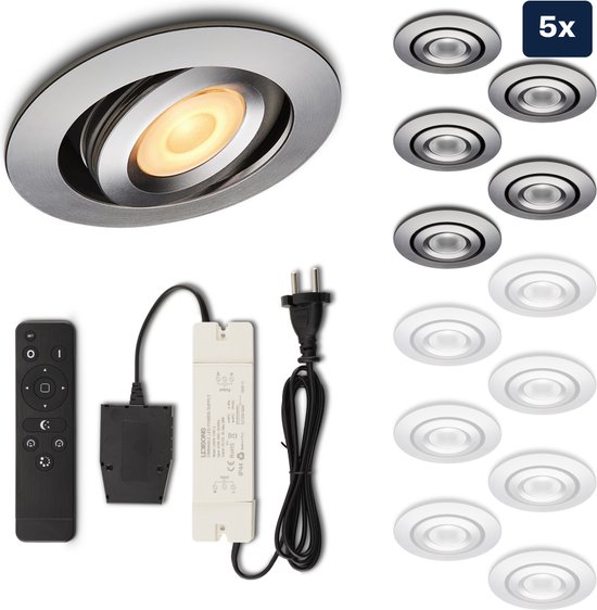 Ledisons Piccolo - Set met 5 zilveren LED-inbouwspots en ...