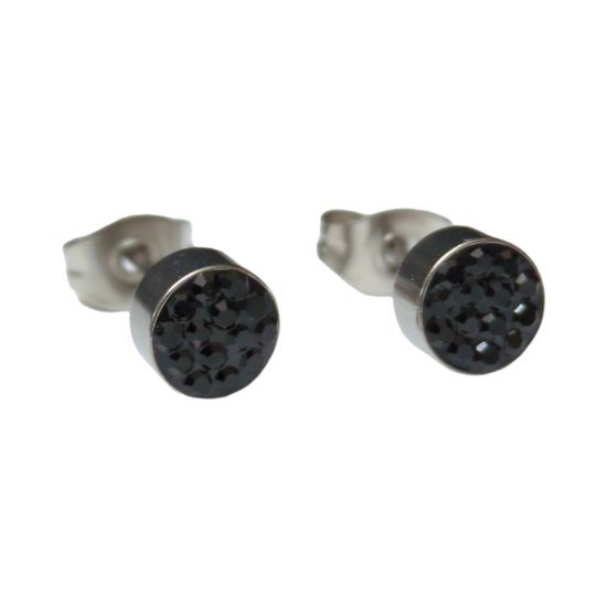 Aramat Jewels - Oorbellen - Zilverkleurige oorstekers met zwarte ...