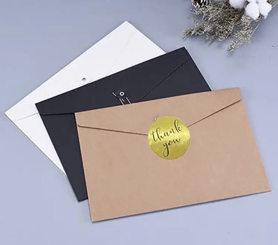 40x Sticker | THANK YOU | Bedankt | Goud & Zwart | 25 mm | Glanzend goud | bol