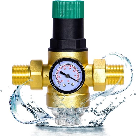 Waterdrukregelaar 3/4 inch DN20 met waterdrukmeter - messing overdrukventiel | bol