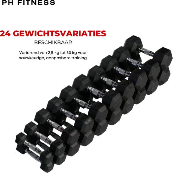PH Fitness Hexa Dumbbell Set 55KG - 2 STUKS - Kwalitatieve Hexagon ...