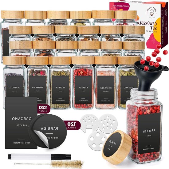 Vierkant strooi-inzetstuk kruidenpotje van bamboe met 3 kruidenpotjes ...