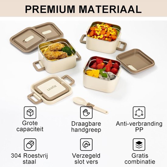 Stackable Bento Box 3 Layers Stainless Steel Leakproof Lunch Box 2100ml ...