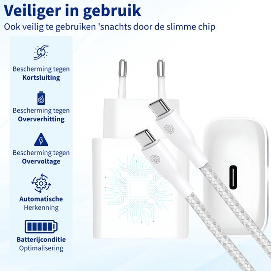 USB C Snellader - Geschikt voor iPhone 16 Oplader en Samsung - USB-C ...