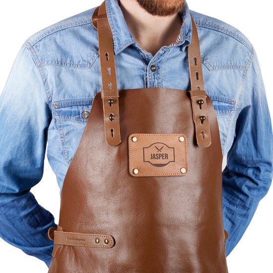 YourSurprise Leren schort met naam - Bruin - Buffelleer - BBQ schort | bol