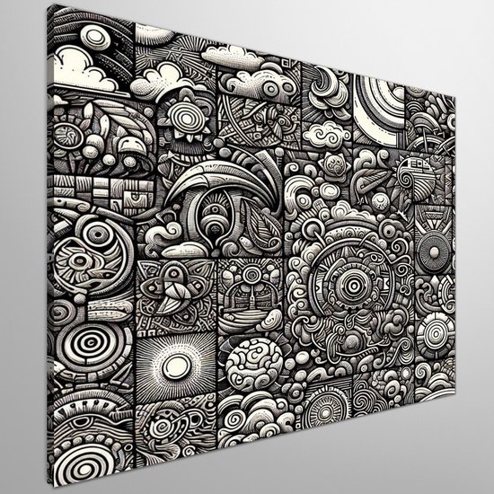 Doodle relief schilderij | Ritmische mix van patronen en vormen op ...