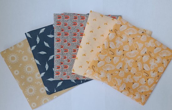Pakket van 5 lapjes stof - verschillende designs - blauw - zand ...
