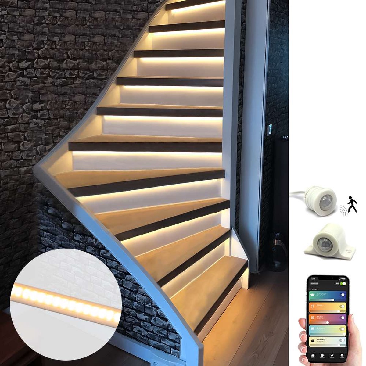 Led trapverlichting set met bewegingssensoren - Led strips 130 cm met ...