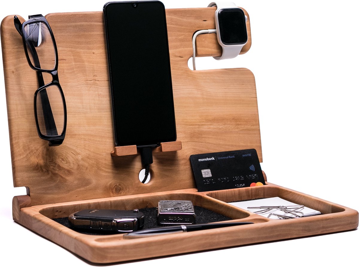 Organiseur de bureau – Station d'accueil en bois pour smartphone et ...