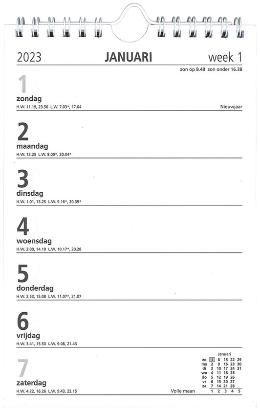 Weekkalender 2023 met Spiraal ZWART (13.5cm x 20cm) begint op zondag ...