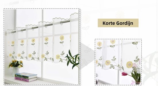XD&L Daisy Korte Vitrage Gordijn 45cm x 150cm - Lace Kort Gordijn met ...