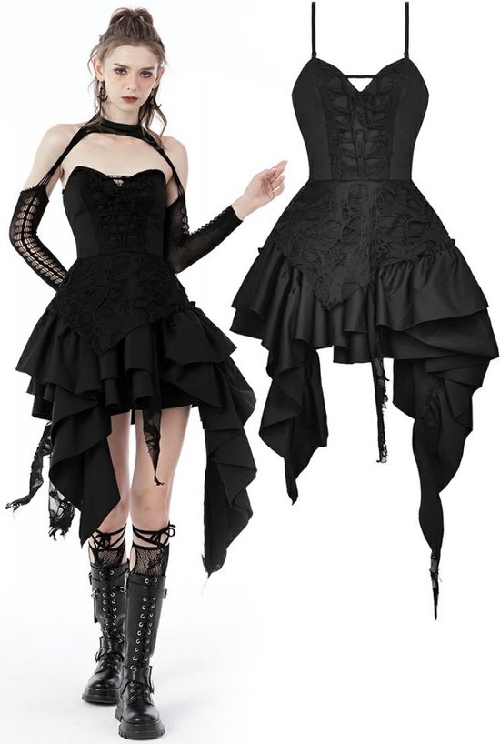 Dark in Love Korte jurk -XL- Punk rock shredded irregular frilly zip ...