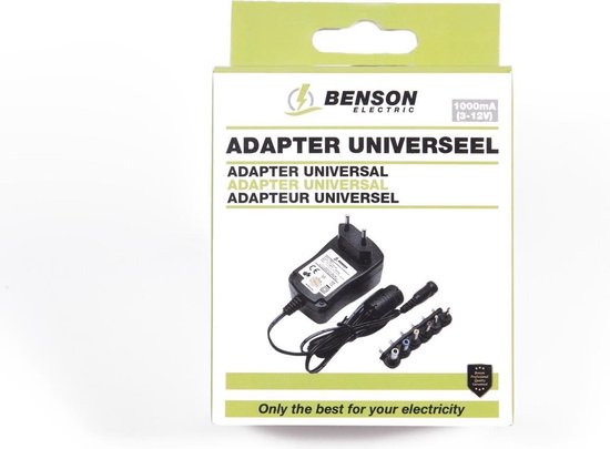 Benson Universele AC/DC Adapter 1000mA - 3 t/m 12 Volt | bol