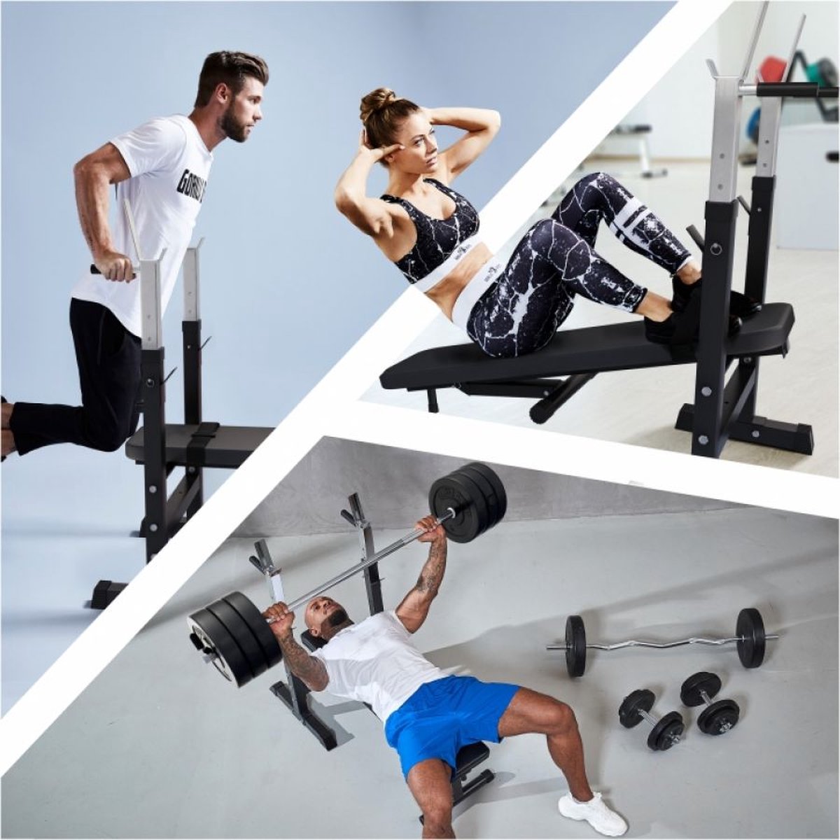 Gorilla Sports Halterbank zwart met 38 kg halterset - Fitnessbank ...