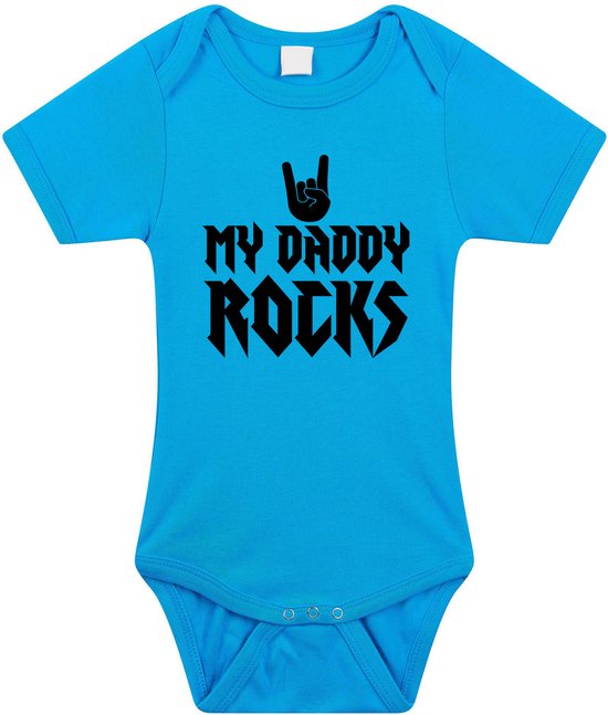 Daddy rocks tekst baby rompertje blauw jongens - Kraamcadeau/ Vaderdag ...