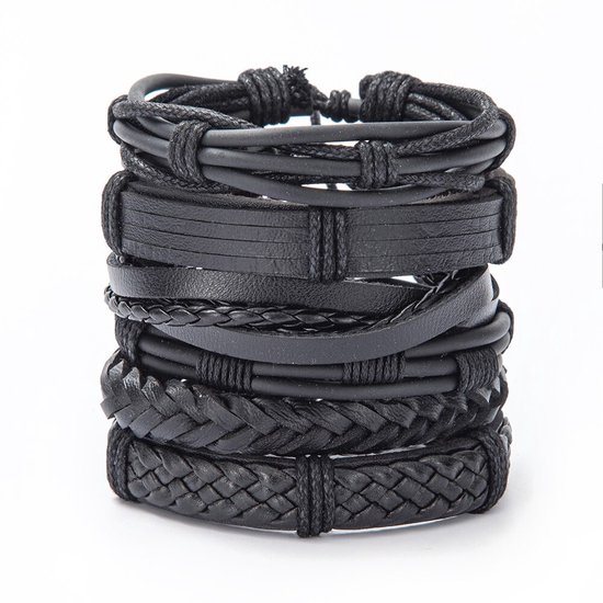 WiseGoods Luxe Gothic Heren Armband Leer - Armbanden Set - Armbandje ...