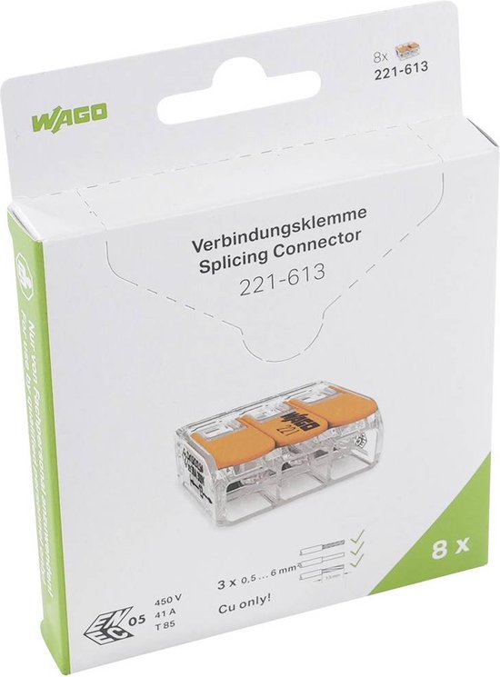 WAGO 221-613 221 Verbindingsklem Flexibel: 0.5-6 mm² Massief: 0.5-6 mm² ...