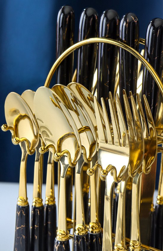 Levabe Keramisch 24 Delig Bestek set - Goud - 6 Persoons - Gouden ...