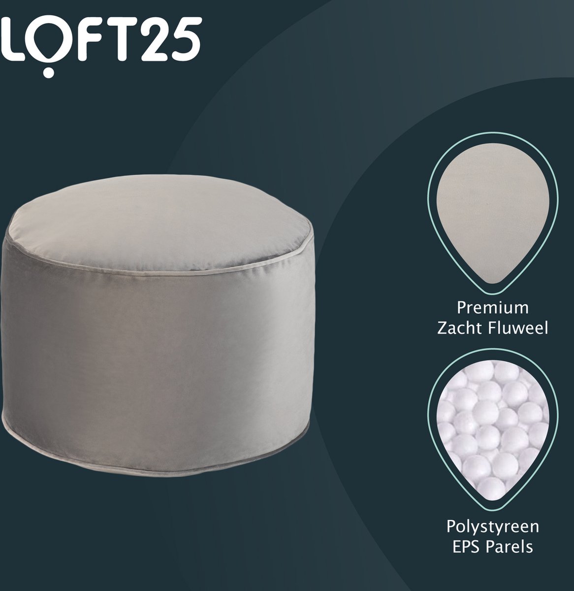 Loft 25 ronde fluwelen zitzak Poef - zitzak voetenbankje voor Binnen ...