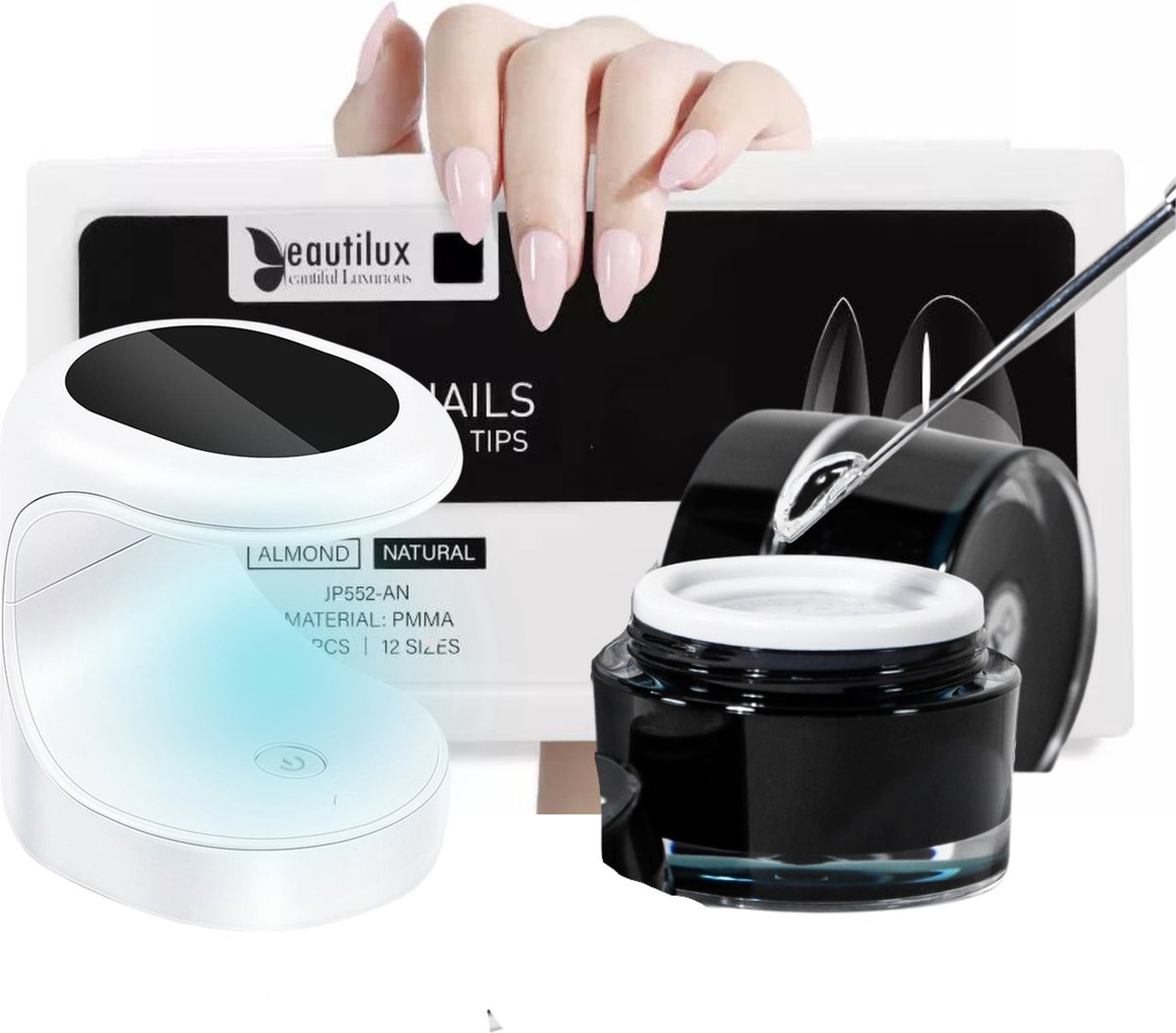 Natural Almond - Gel Extension Kit met Gel Lijm + UV lamp - 520 Stuks ...