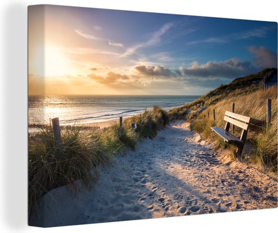 Canvas schilderijen landschappen - Strand - Zee - Duin - Bankje - Canvas schilderij -... | bol.com