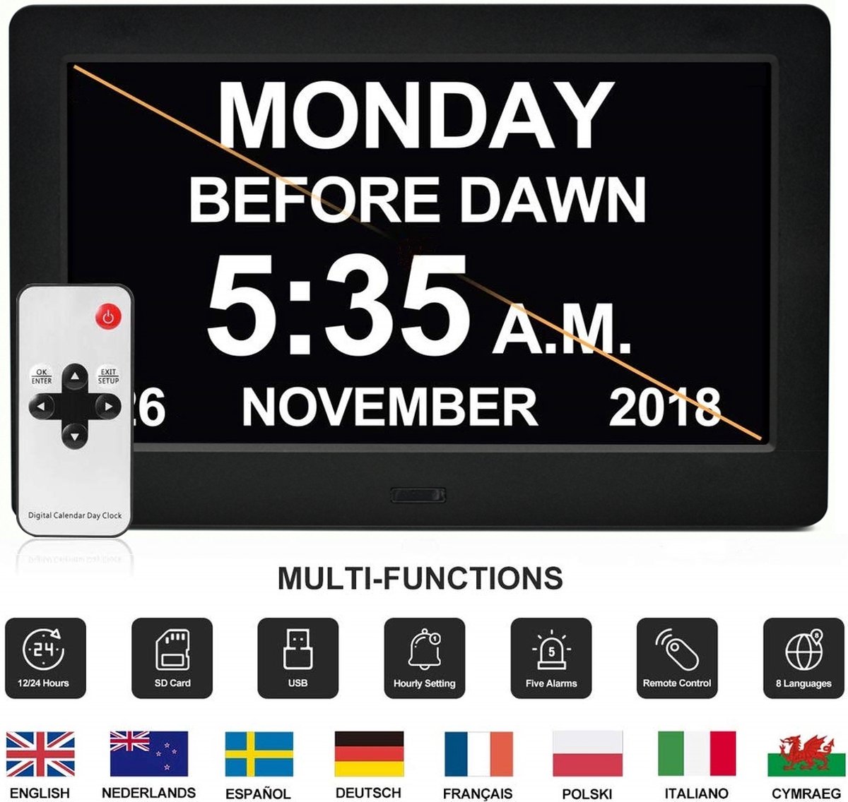 Digitale Dementieklok - Kalenderklok met Datum, Tijd, Alarm - Ochtend ...
