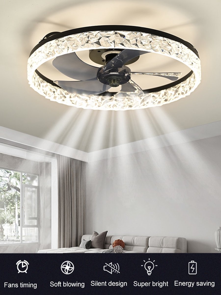 Kristallen Ventilator Lamp - Smart Lamp - 6 Standen Ventilator - Zwart ...