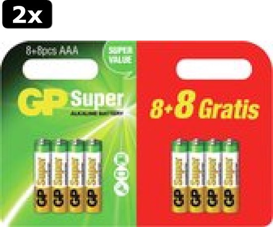 2x 8+8 GP Super Alkaline AAA Micro LR03 SUPER VALUE Blister | bol.com