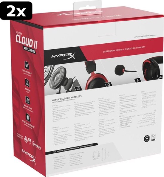 2x Casque Gaming Sans Fil HyperX Cloud II - Zwart/ Rouge - PC/PS5/PS4 ...