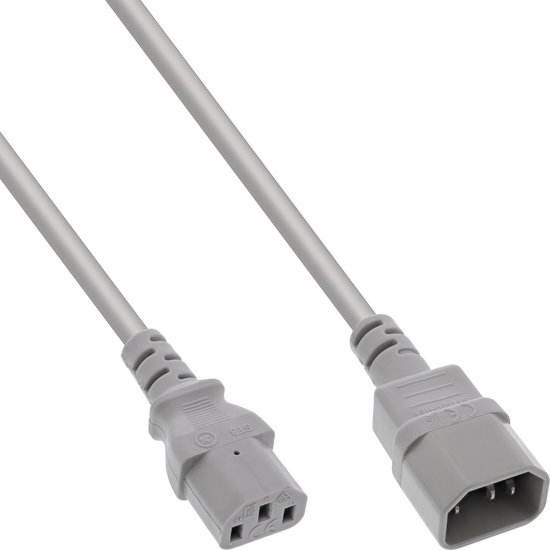 InLine® Power cable extension, C13 to C14, grey, 2m | bol