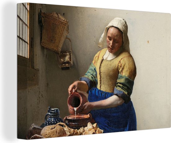 Canvas Schilderij Het melkmeisje - Schilderij van Johannes Vermeer - 140x90 cm -... | bol.com