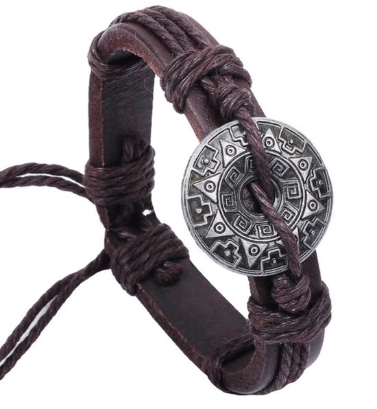 Armband met rondje | touw sluiting | bruin | bol