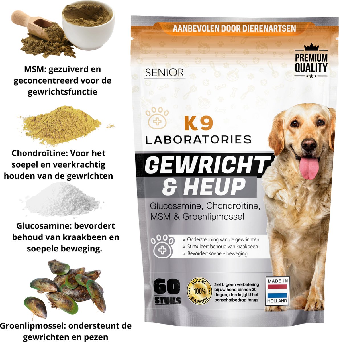 K9 Laboratories Gewricht & heup senior - 60 stuks - Voor oude honden ...
