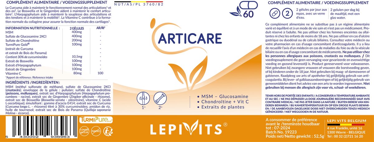 Articare | 60 plantaardige capsules | Made in Belgium | LEPIVITS | bol.com